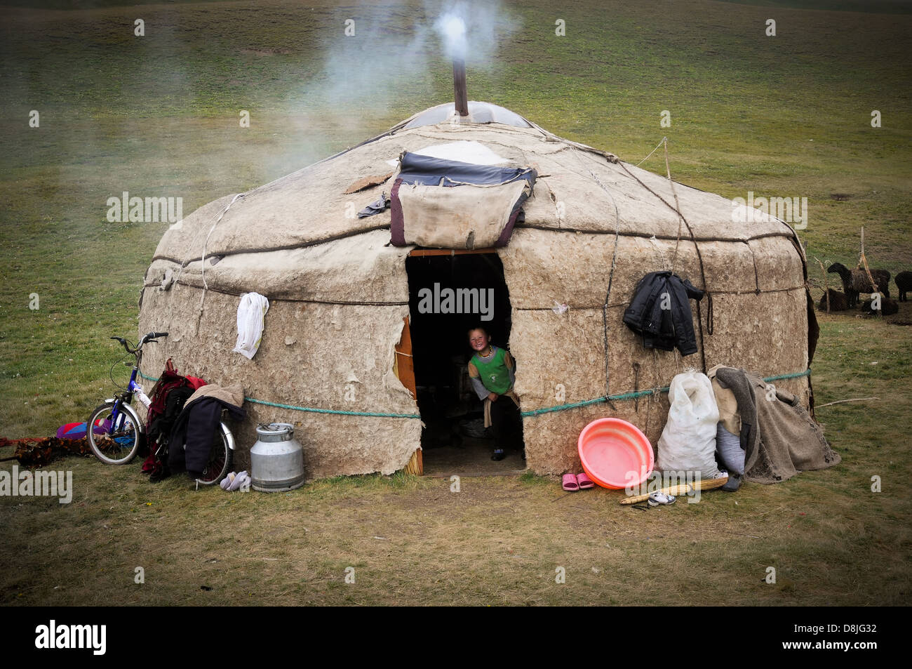 Semi-nomadic life in the Central Asian country of Kyrgyzstan Stock ...