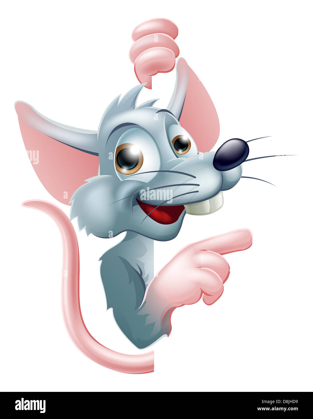 Illustration of a grey cartoon rat peeking round pointing at sign Stock ...