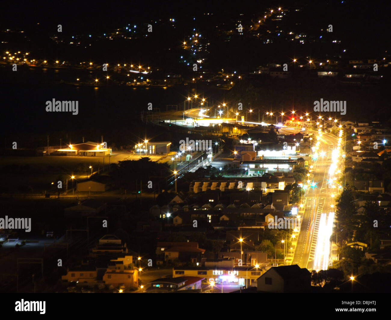 Nighttime view of freeway and city lights Stock Photo - Alamy