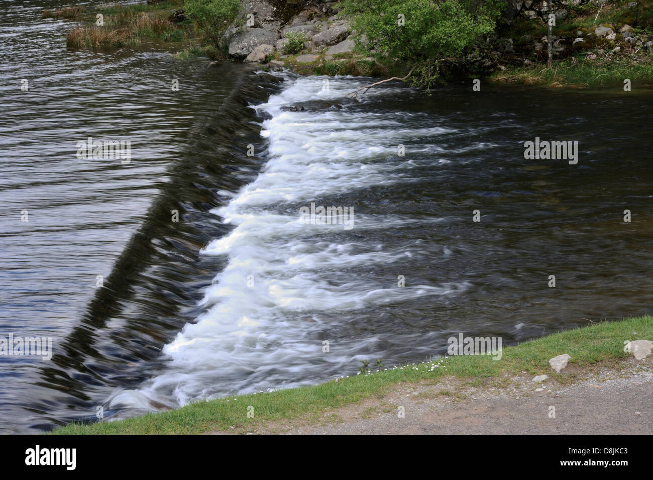 Shallow waterfall at outlet from Grasmere towards Rydal Water Stock ...