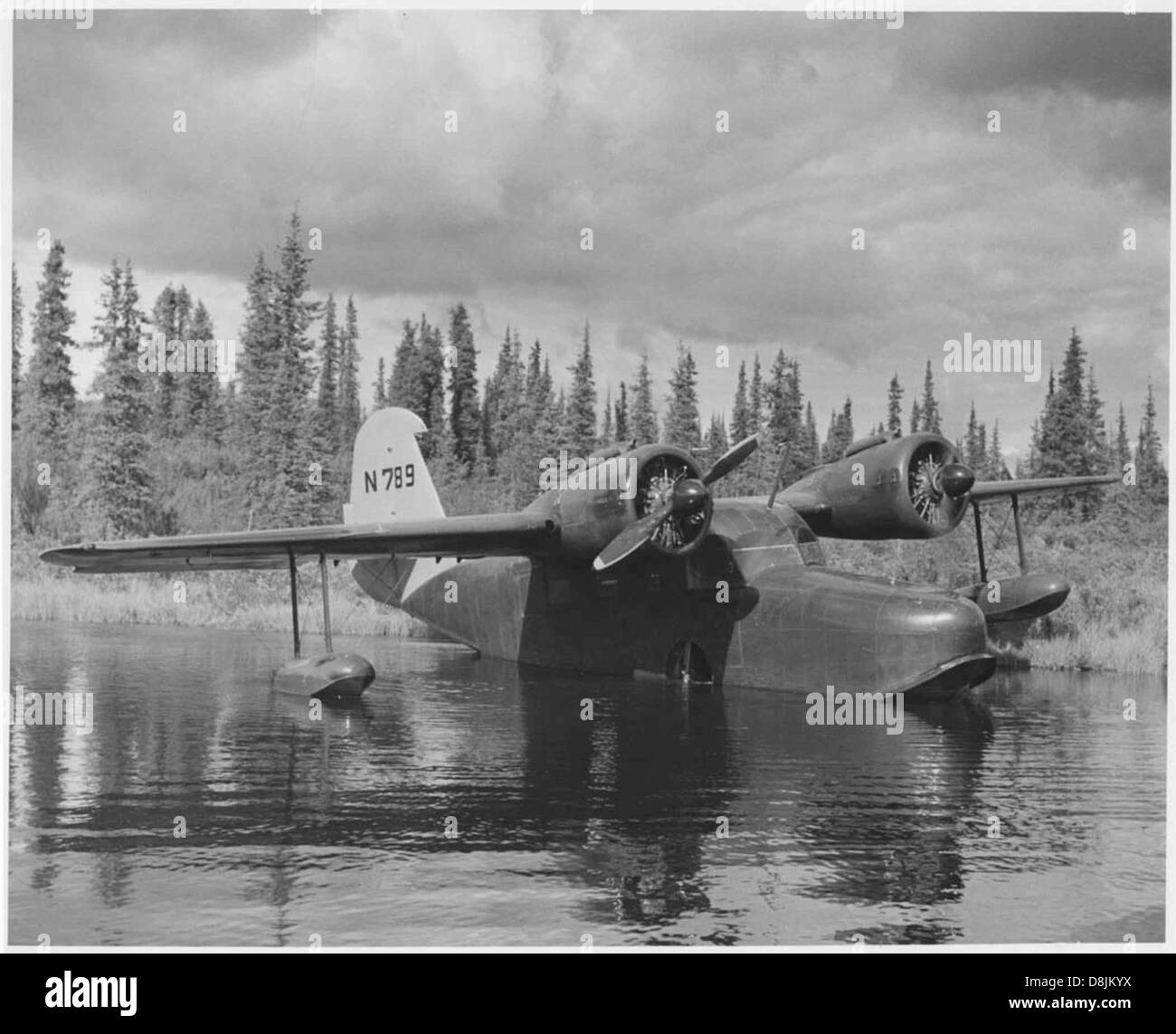A vintage image of an old water plane aircraft, likely from the early ...