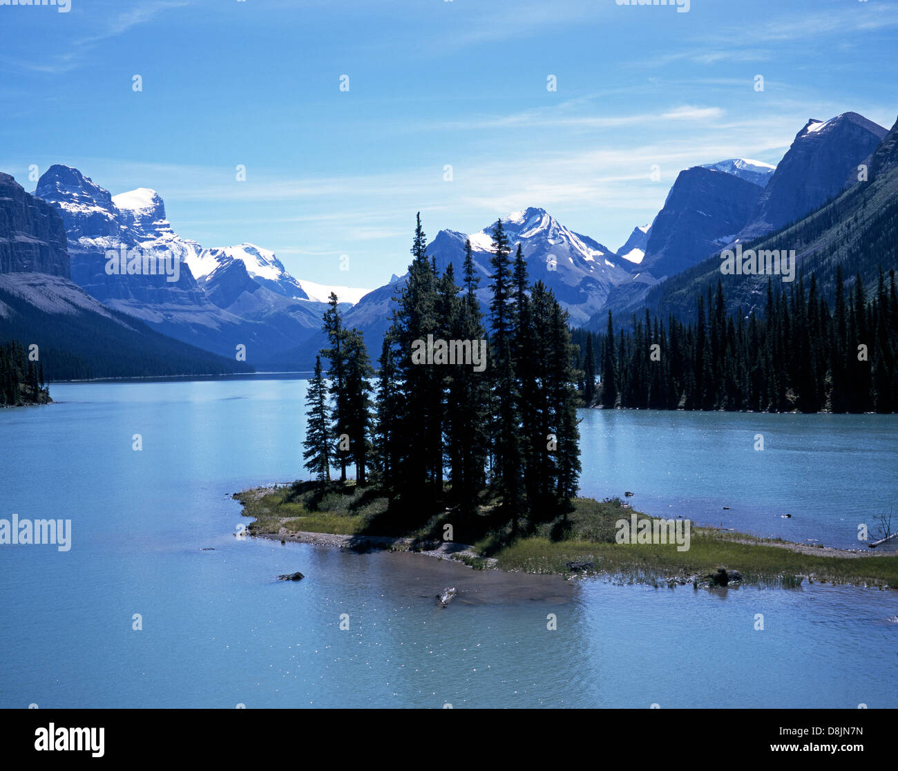View across Maligne Lake with Spirit Island in the centre, Jasper ...