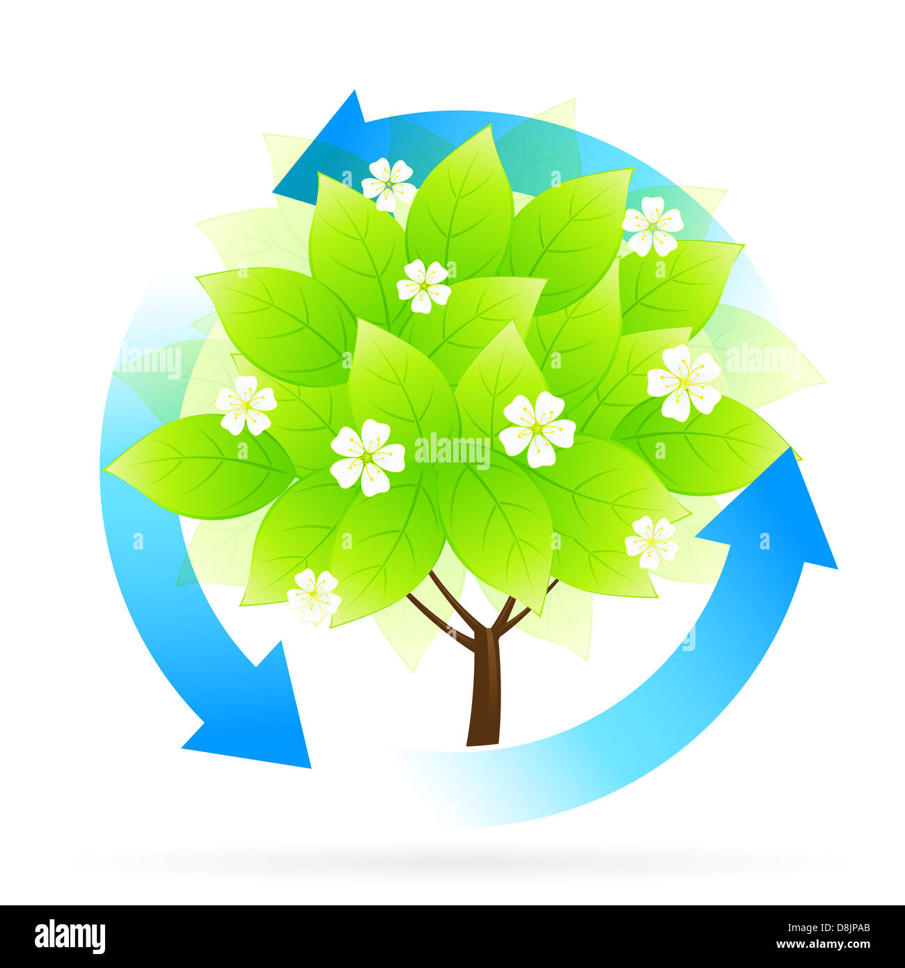Tree Icon with Blue Arrows and Flowers Stock Photo - Alamy