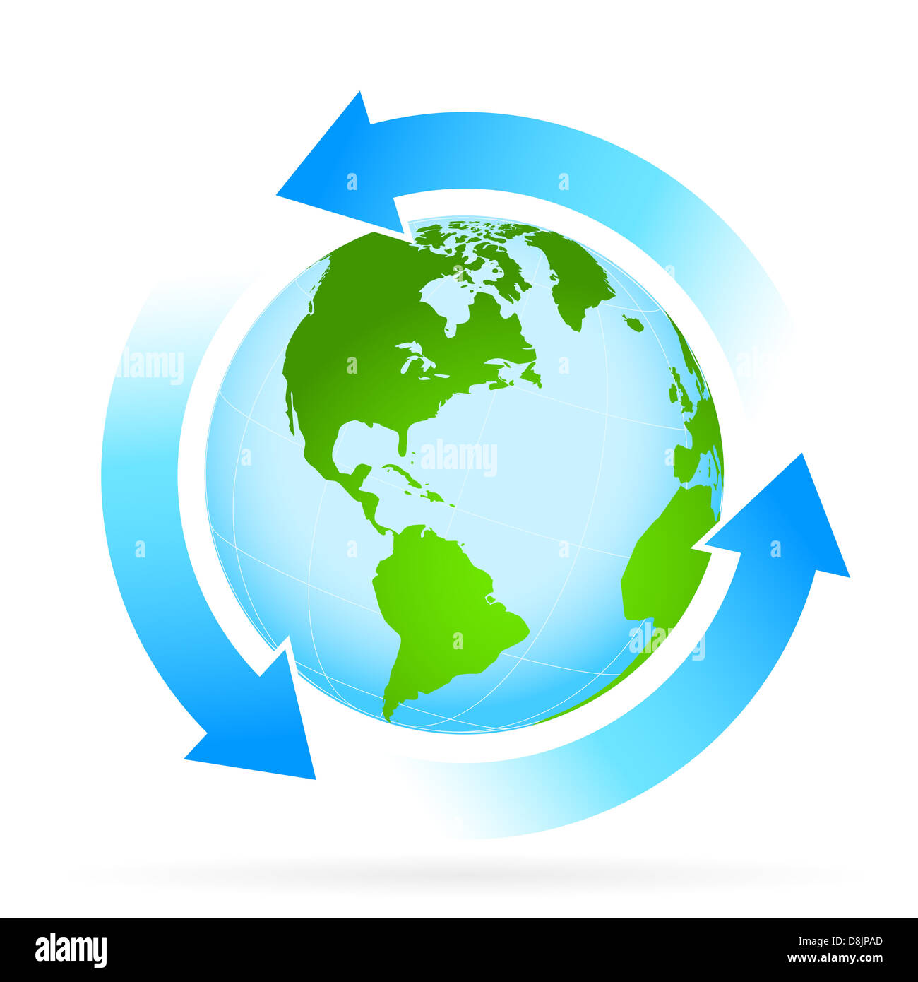 Icon Planet Earth with Blue Arrows Stock Photo - Alamy