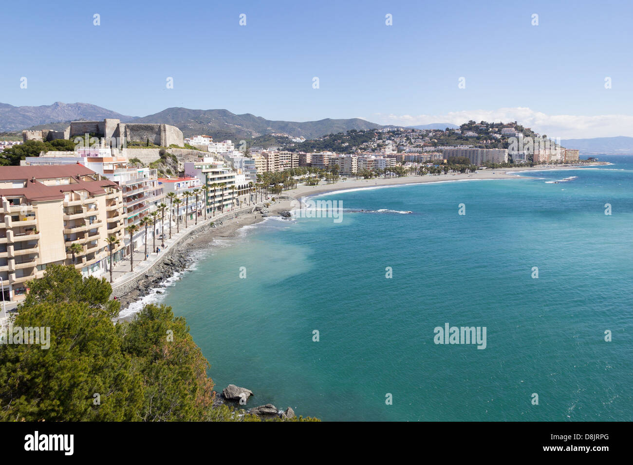 Seafront and beaches at Almunecar, a town and resort on the Costa ...