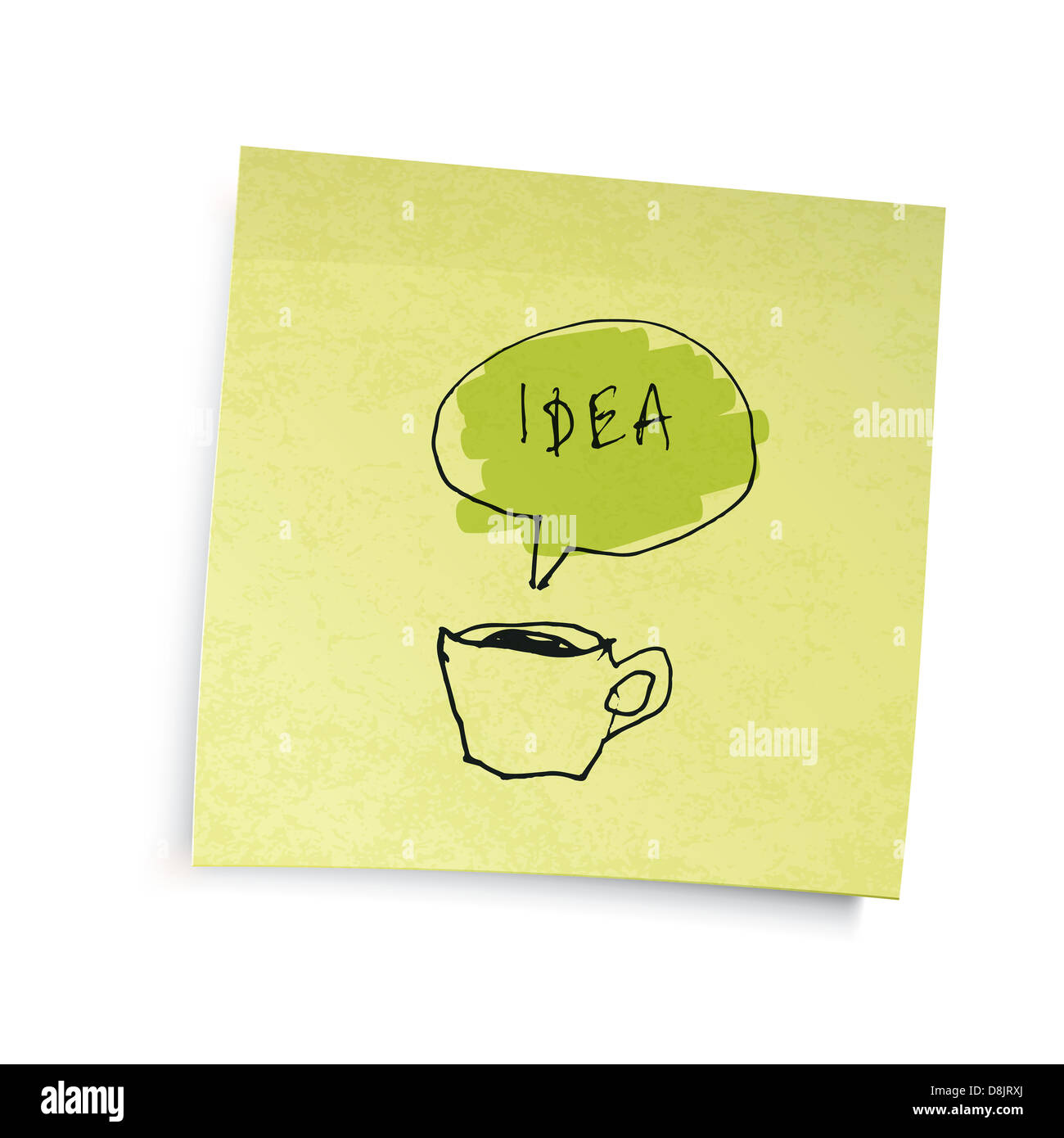 Yellow sticky notes with coffee cup "idea" illustration Stock Photo - Alamy