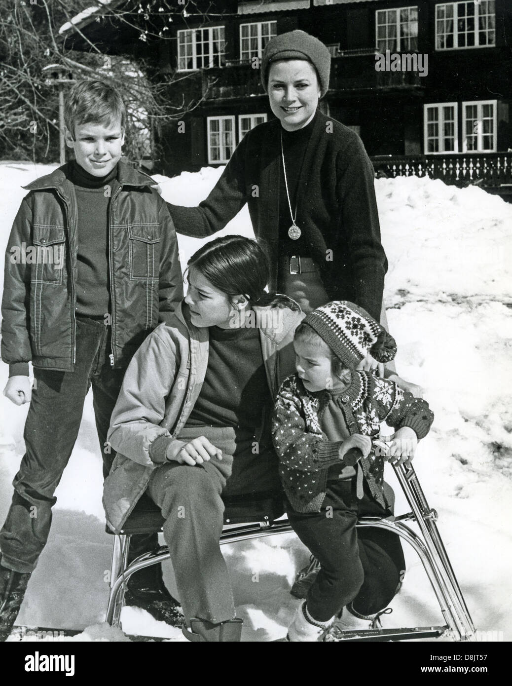PRINCESS GRACE OF MONACO with her children in Switzerland about 1972 ...