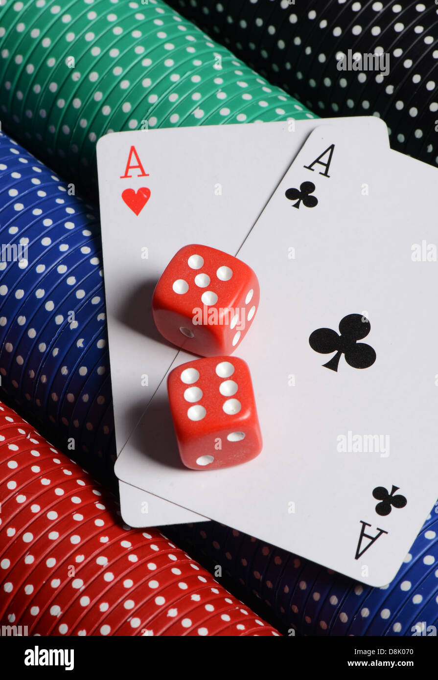 double aces with big stack and dice Stock Photo - Alamy
