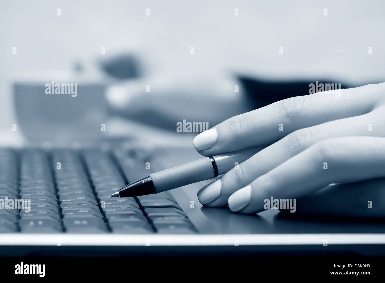 Female hands using laptop Stock Photo - Alamy