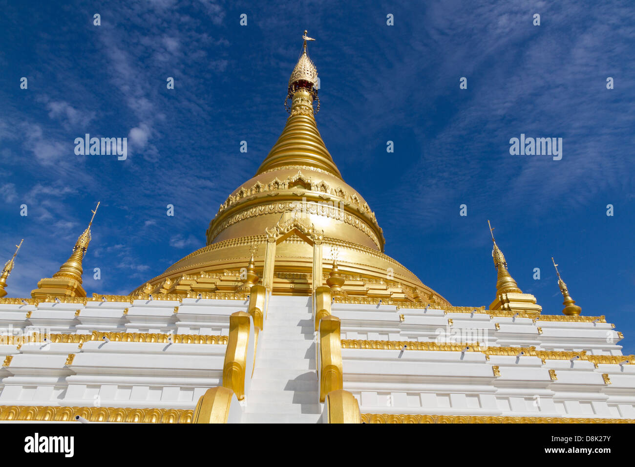 stairs of golden and white stupa leading up temple Sagaing, Burma Stock ...
