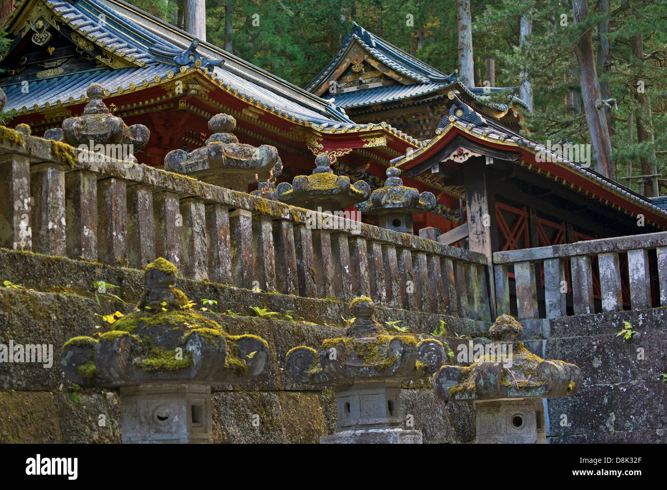 Stone fence of Futarasan Shrine in Nikko, Japan Stock Photo - Alamy