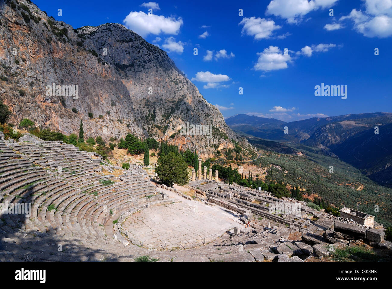 Delphi ancient theatre ruins, Parnassus mountains, Greece Stock Photo ...