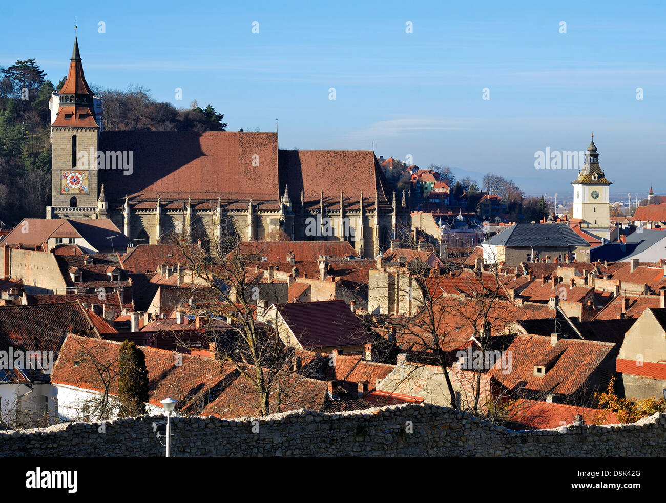 Brasov medieval downtown with Black Church. Transylvania, Romania Stock ...
