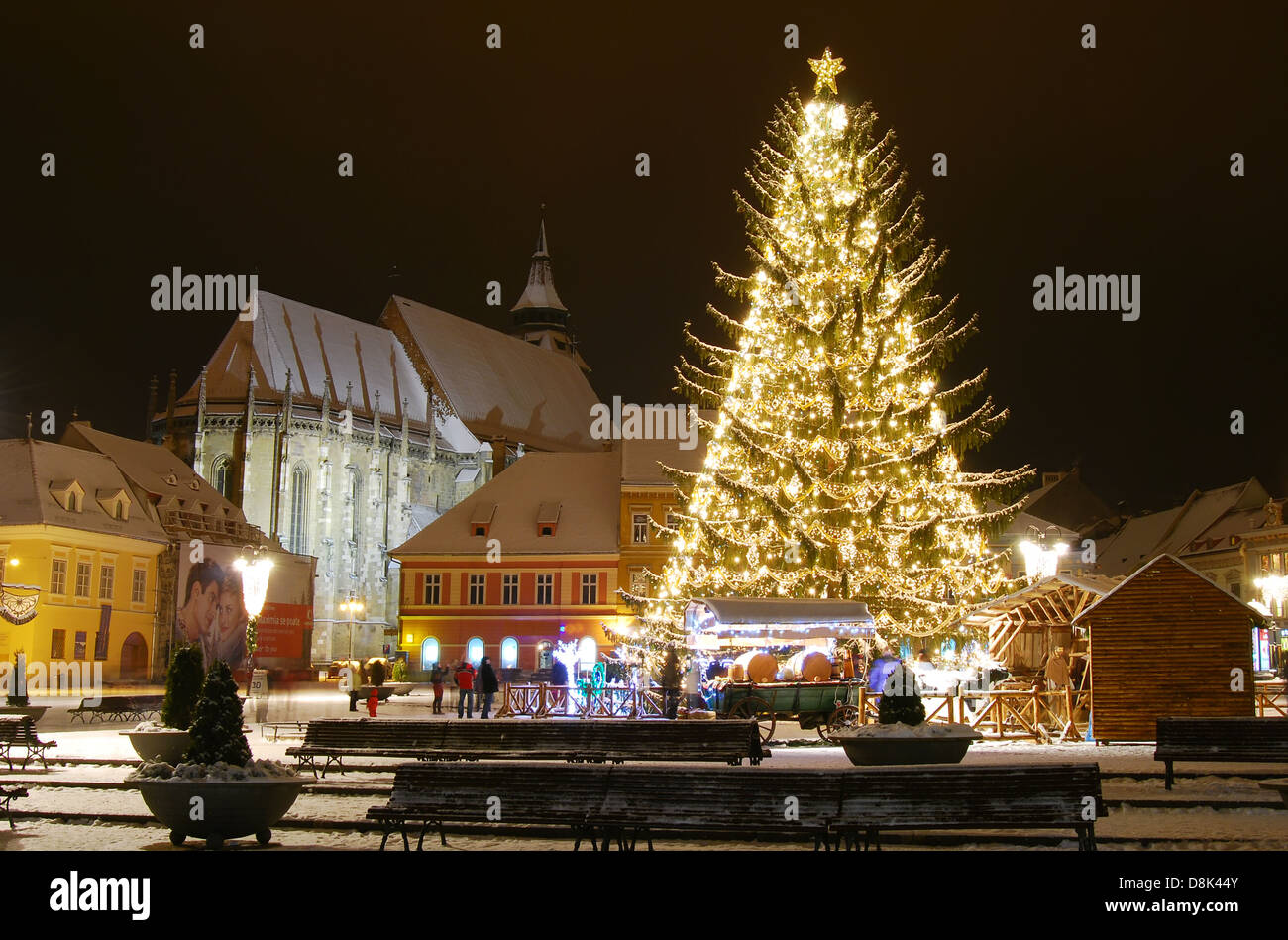 Brasov, Romania. Christmas Market in Main Square, with Xmas Tree and ...