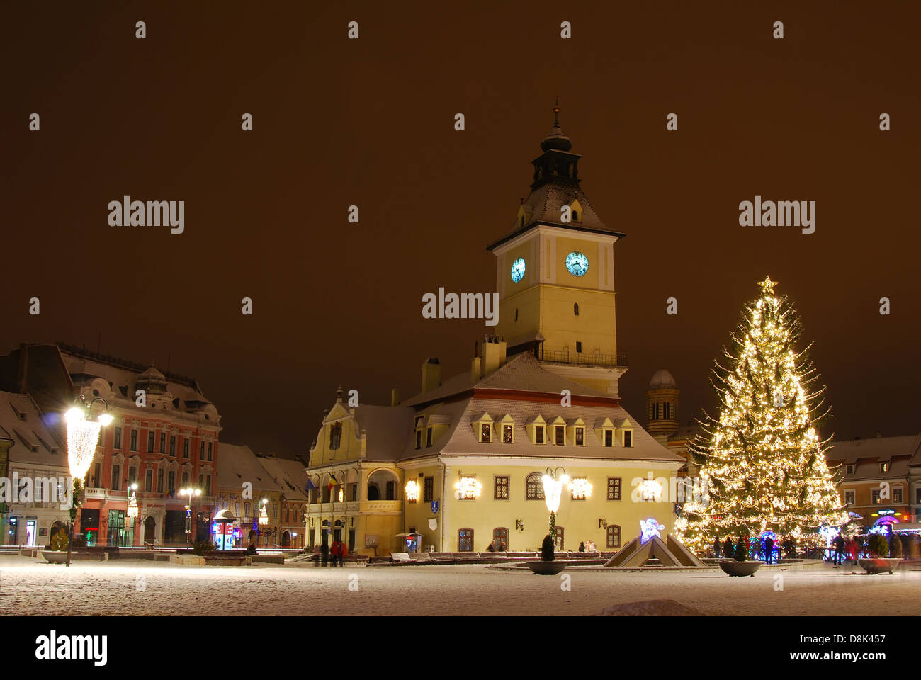 Brasov, Romania. Christmas Market in Main Square, with Xmas Tree and ...