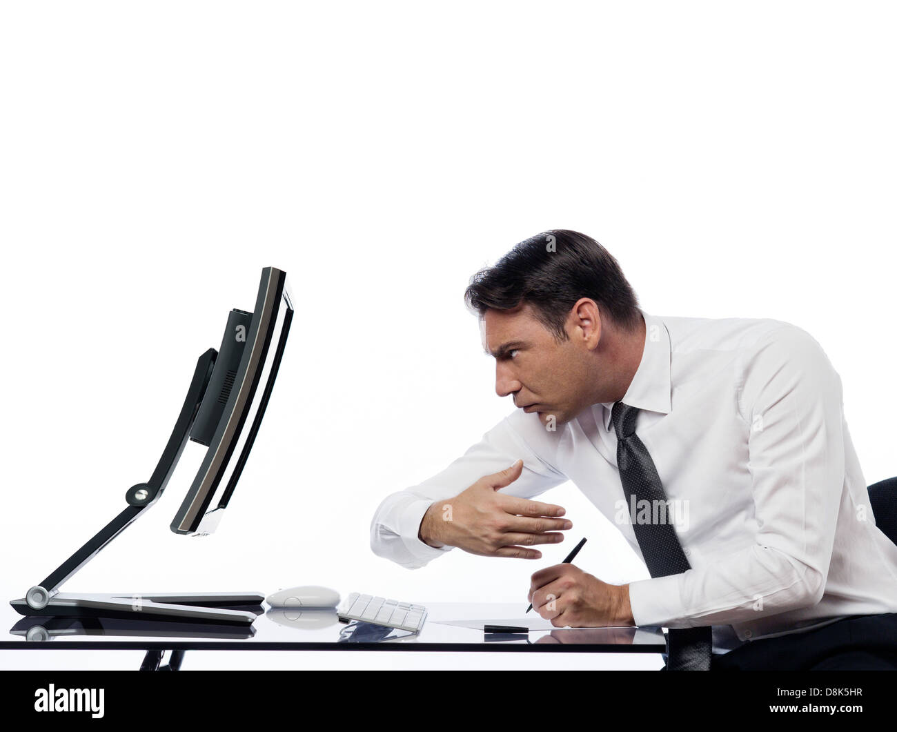 relationship between a caucasian man and a computer display monitor on ...