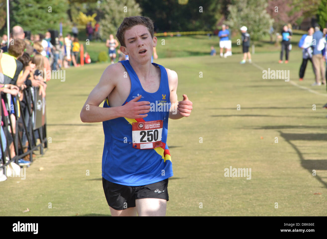 Runner in a cross country race in approaches the finish line Annapolis ...