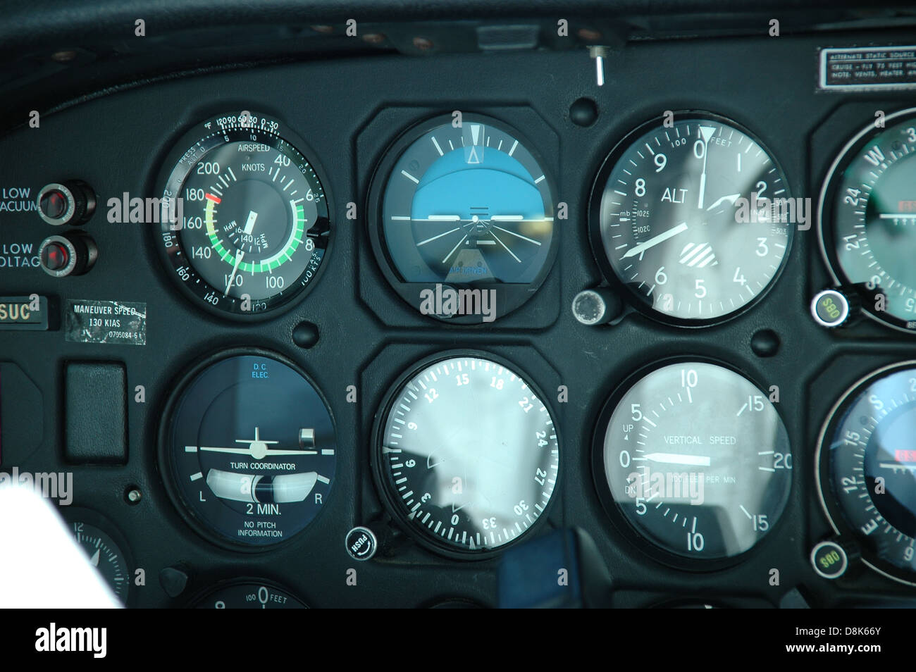 Close-up of a Cessna aircraft cockpit controls during a flight over ...