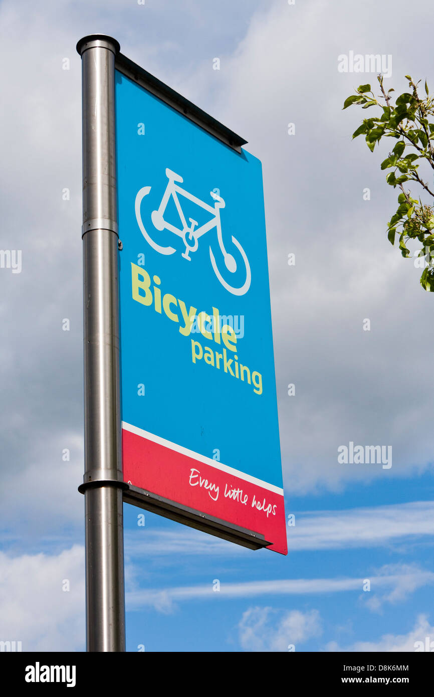 Bicycle parking zone sign to park bicycles in a supermarket car park ...