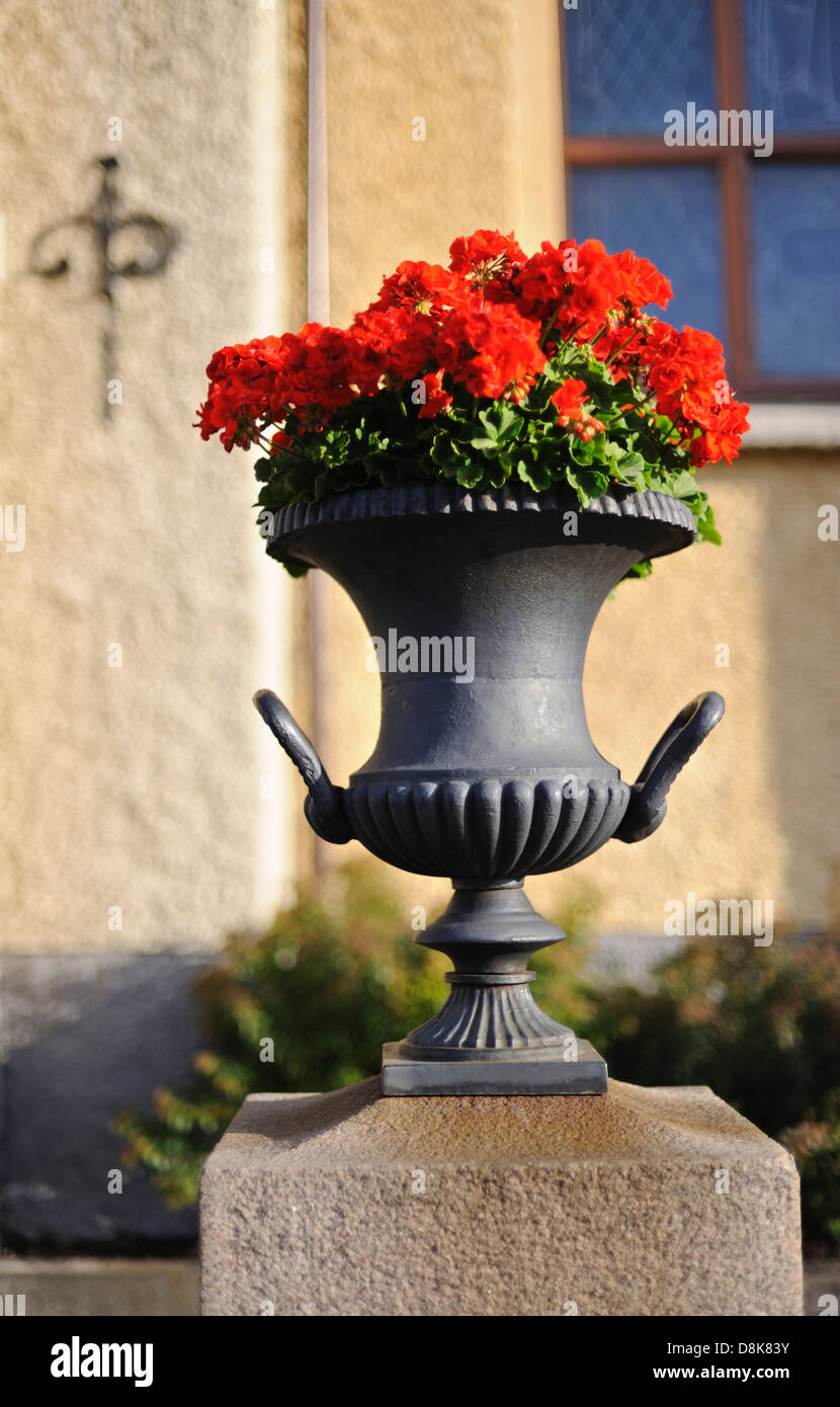 Flower pots in the street, Gothenburg, Sweden Stock Photo - Alamy