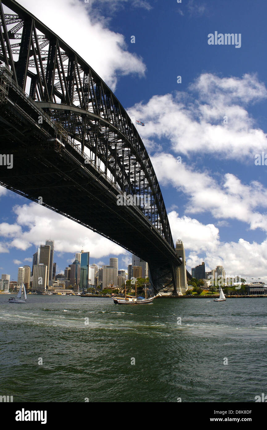 A view of the iconic Sydney Harbour Bridge taken from Milsons Point ...