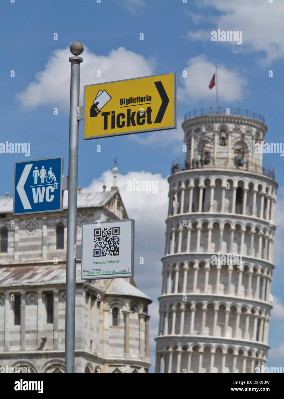 Ticket and toilet signs by the Leaning Tower in Pisa,Tuscany,Italy ...