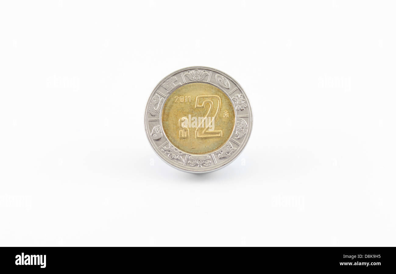 Mexican 2 peso coin front view isolated on white Stock Photo - Alamy