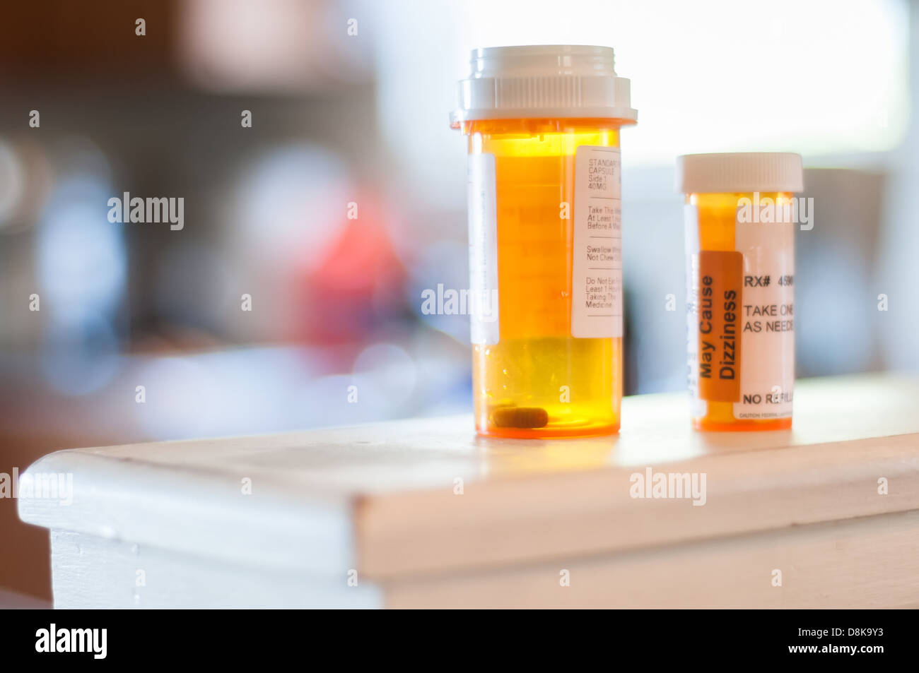 Medicine pill bottles nearly empty, needing refills soon Stock Photo ...