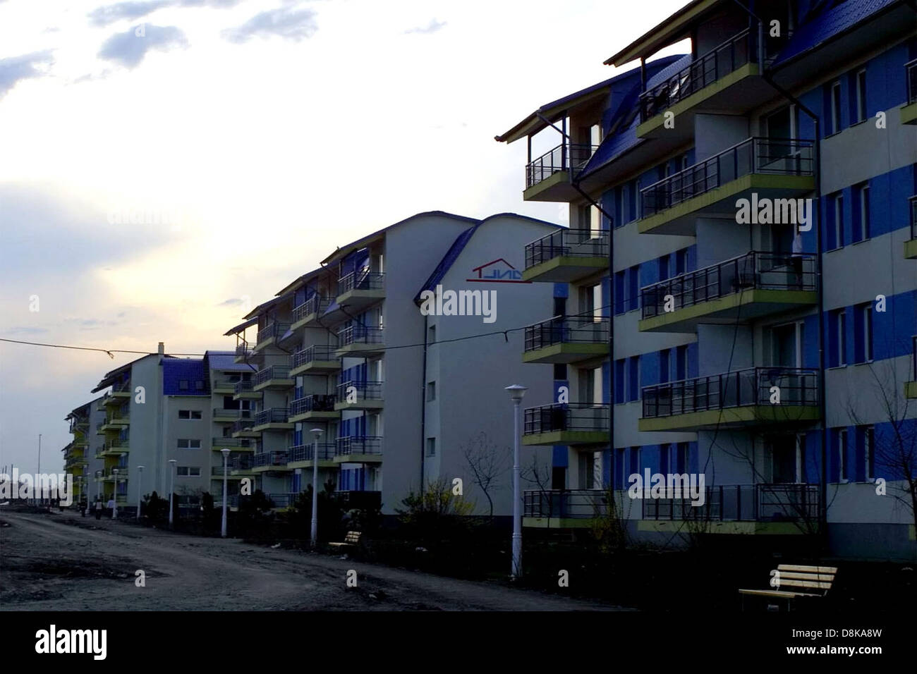 This image shows various urban buildings in a town, contributing to the ...