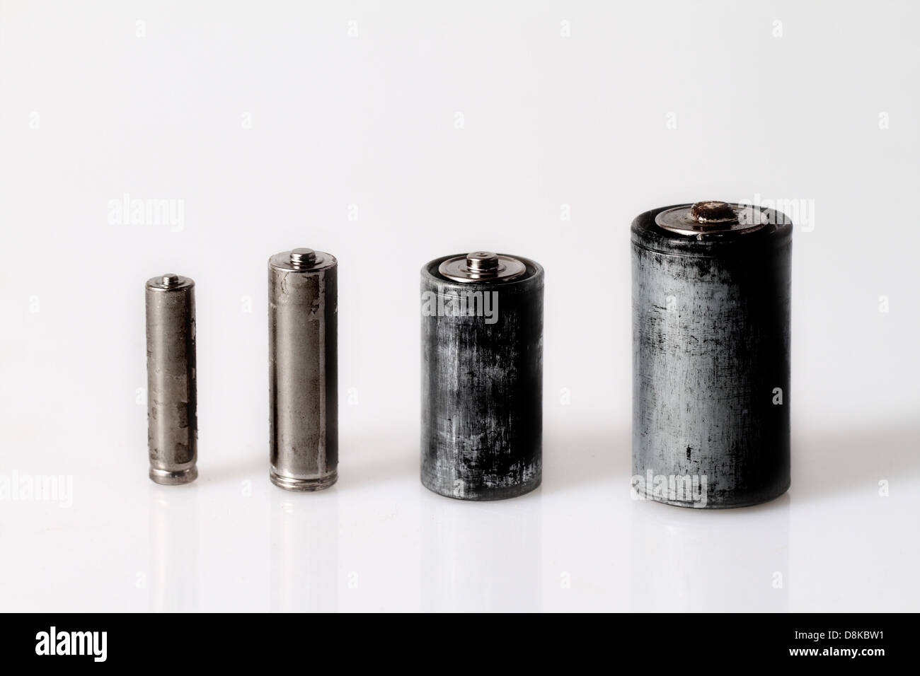 Old batteries isolated on white background Stock Photo - Alamy