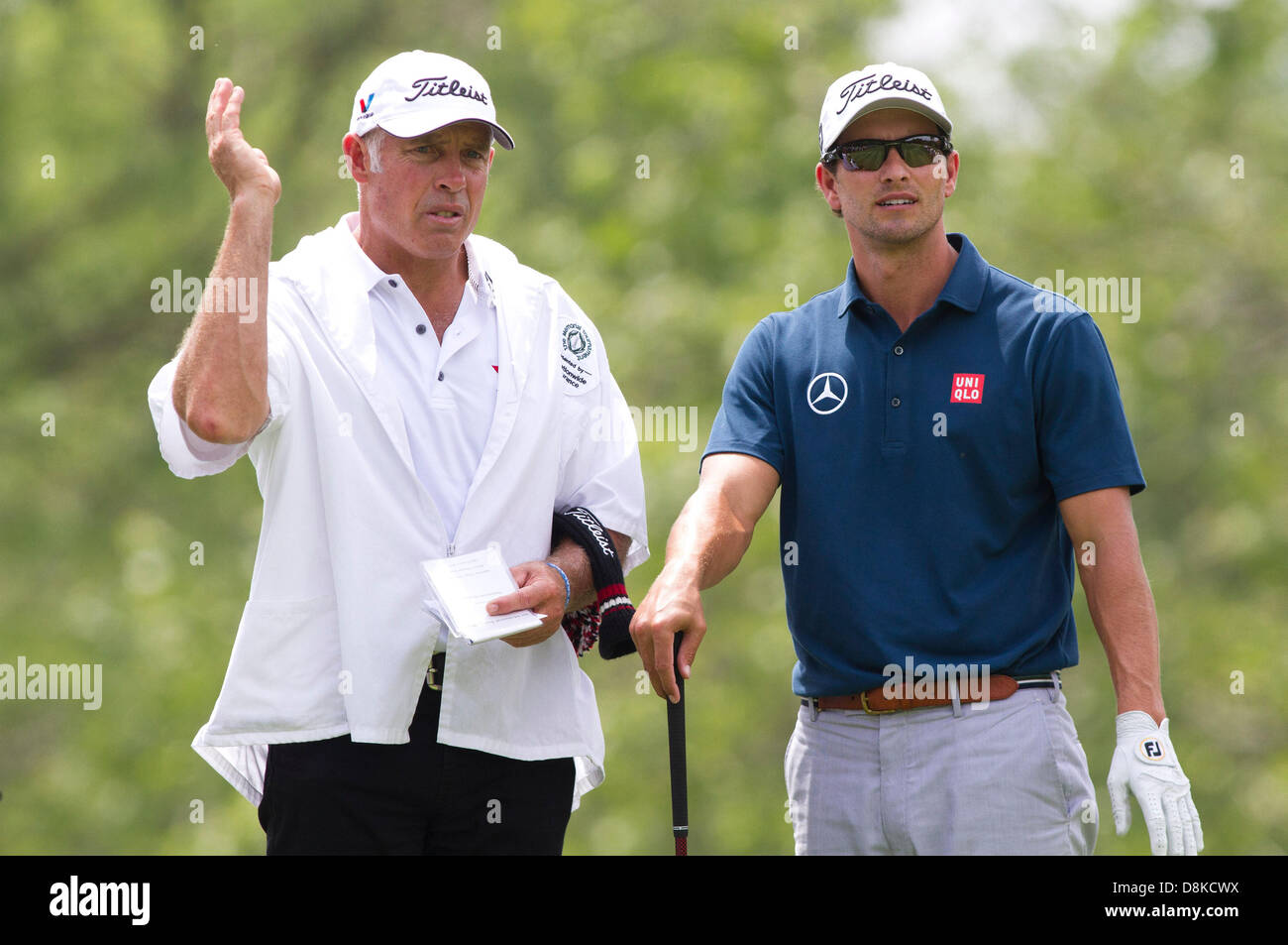 Dublin, Ohio, USA. May 30, 2013: Adam Scott and his caddie Steve ...