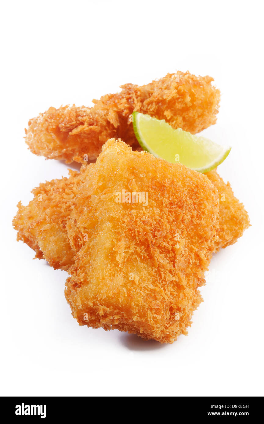 Fried fish on white background Stock Photo - Alamy