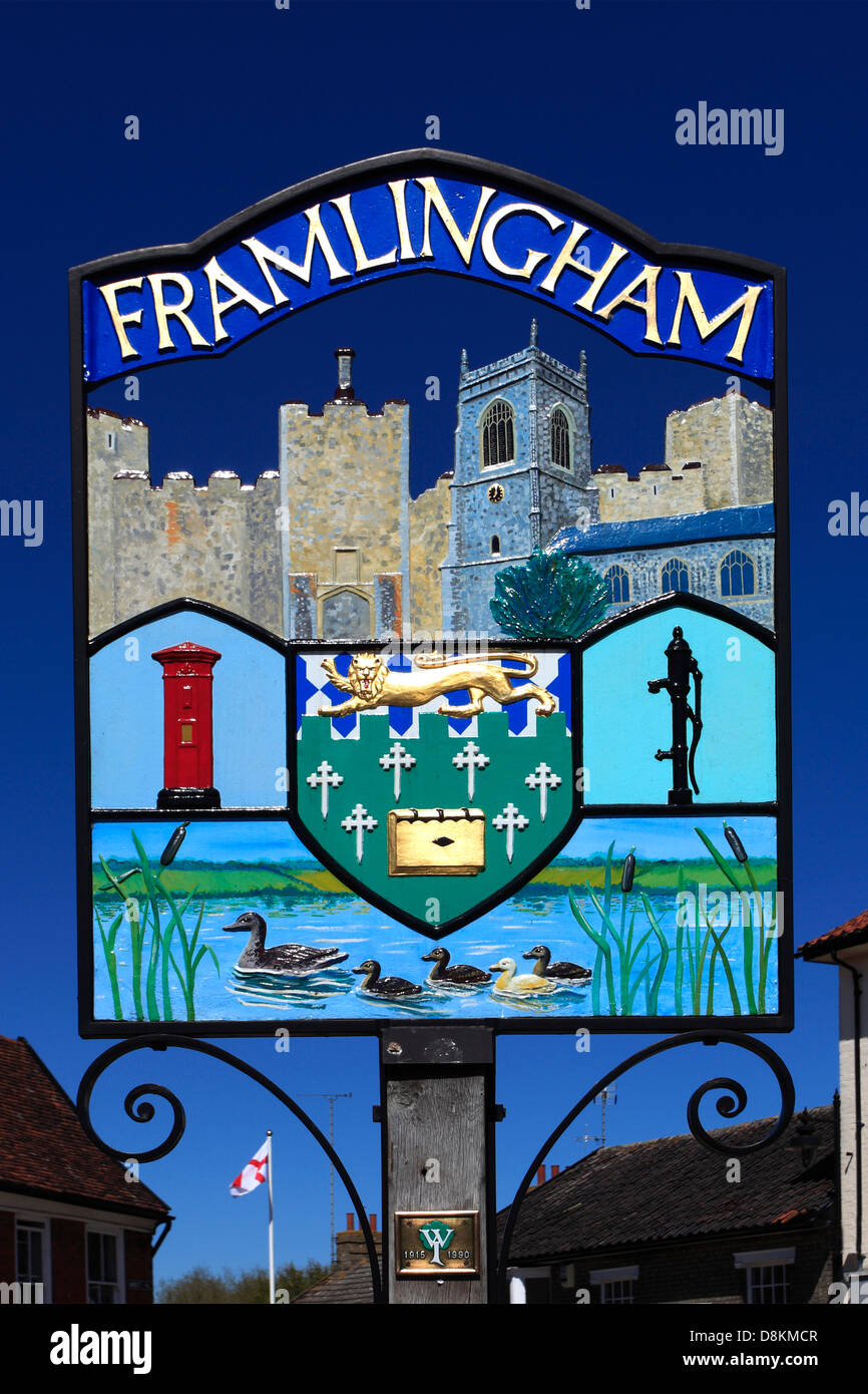 The village sign, Framlingham village, Suffolk County, England, UK ...