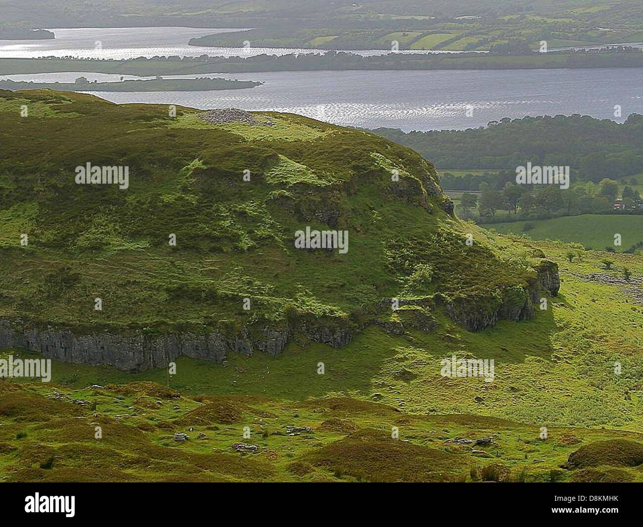 An aerial view of Carrowkeel, showcasing the ancient stone structures ...