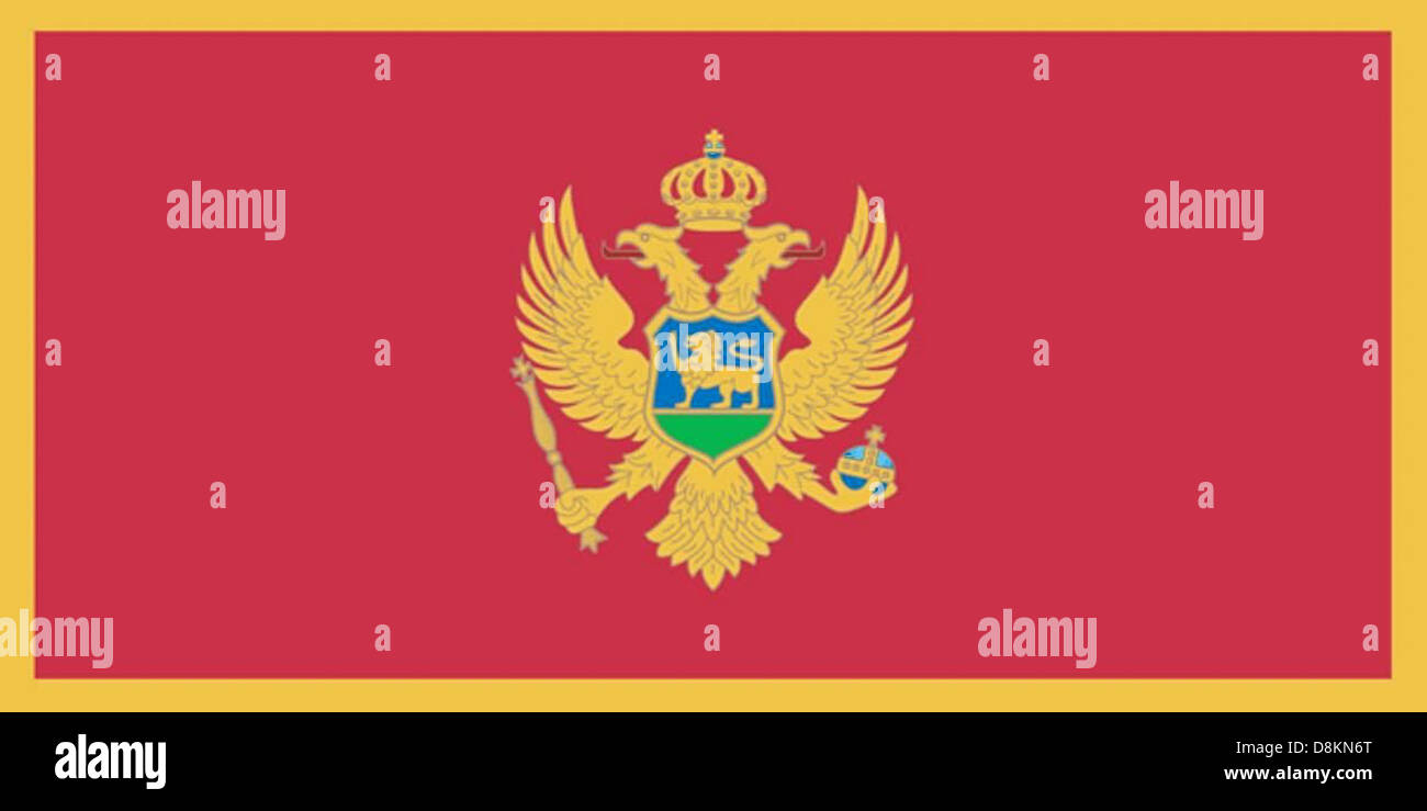The flag of Montenegro, featuring a red background with a golden coat ...