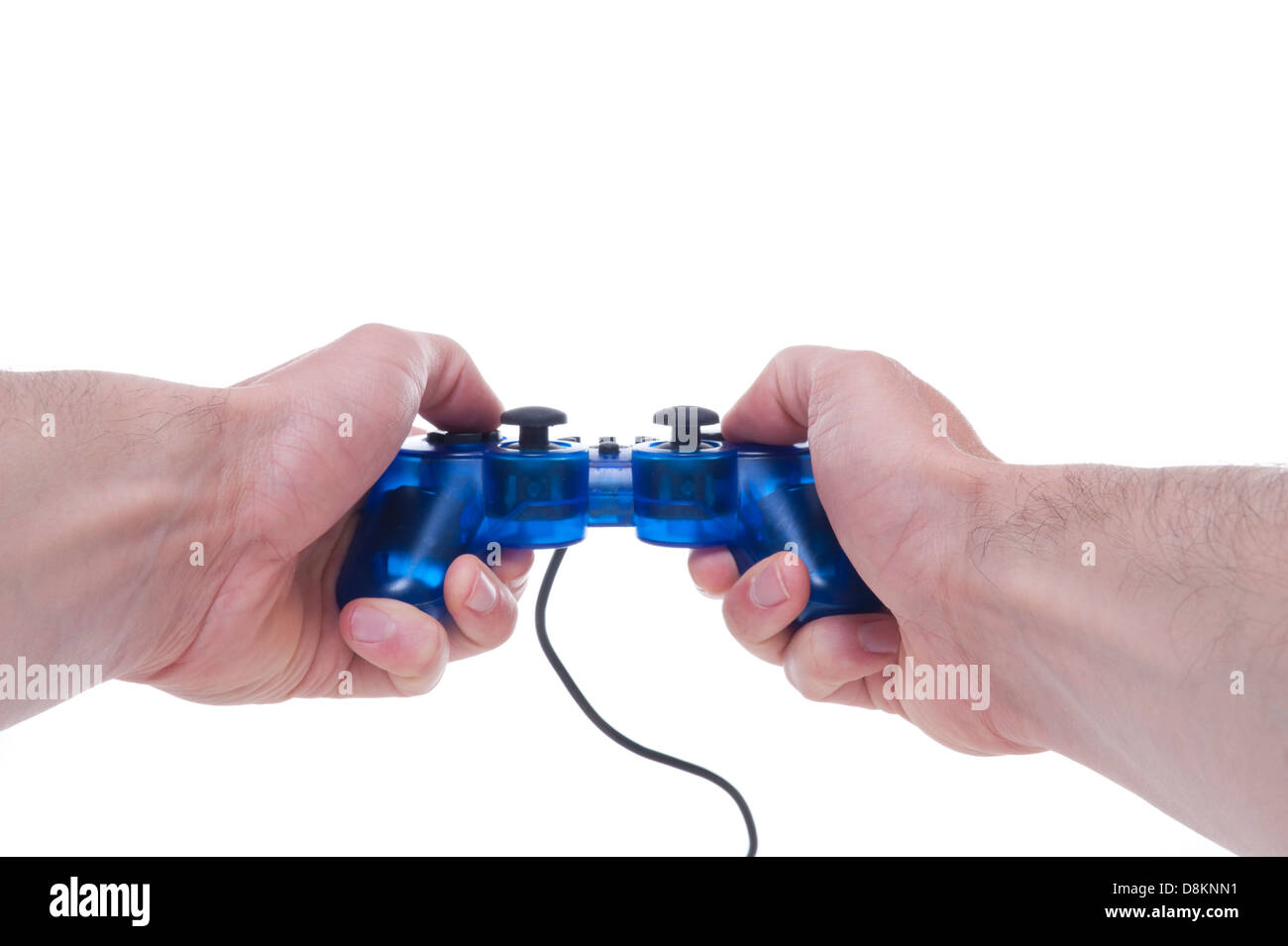Human hands holding blue Gamepad isolated on white Stock Photo - Alamy