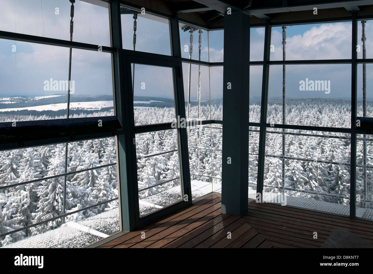 View from observation tower Rennsteigwarte on the Eselsberg mountain ...