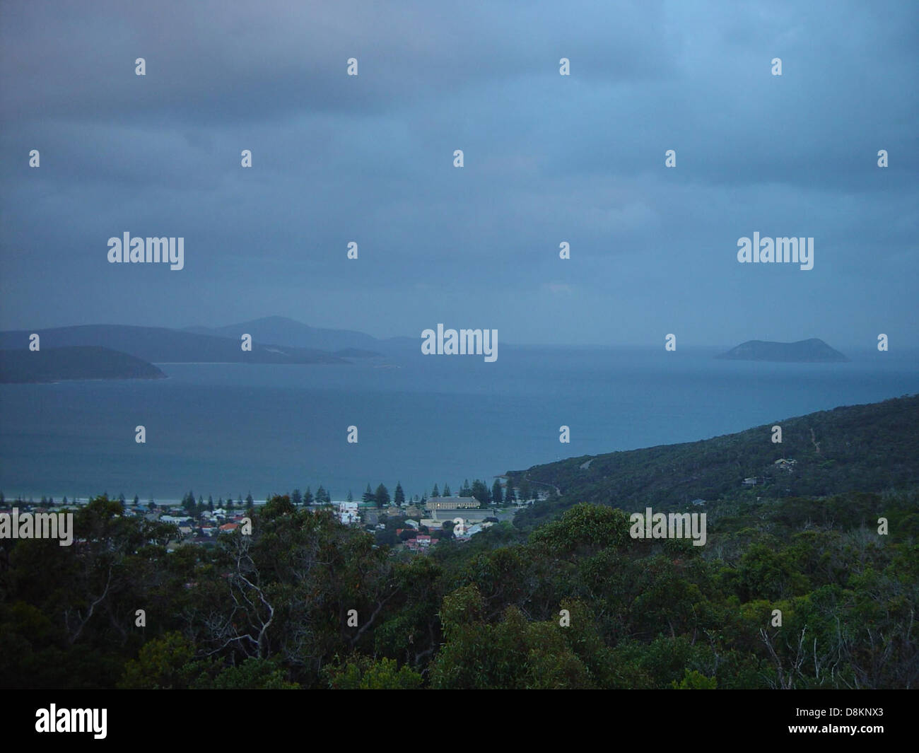 Islands and headlands fading into the drizzle middleton beach Stock ...