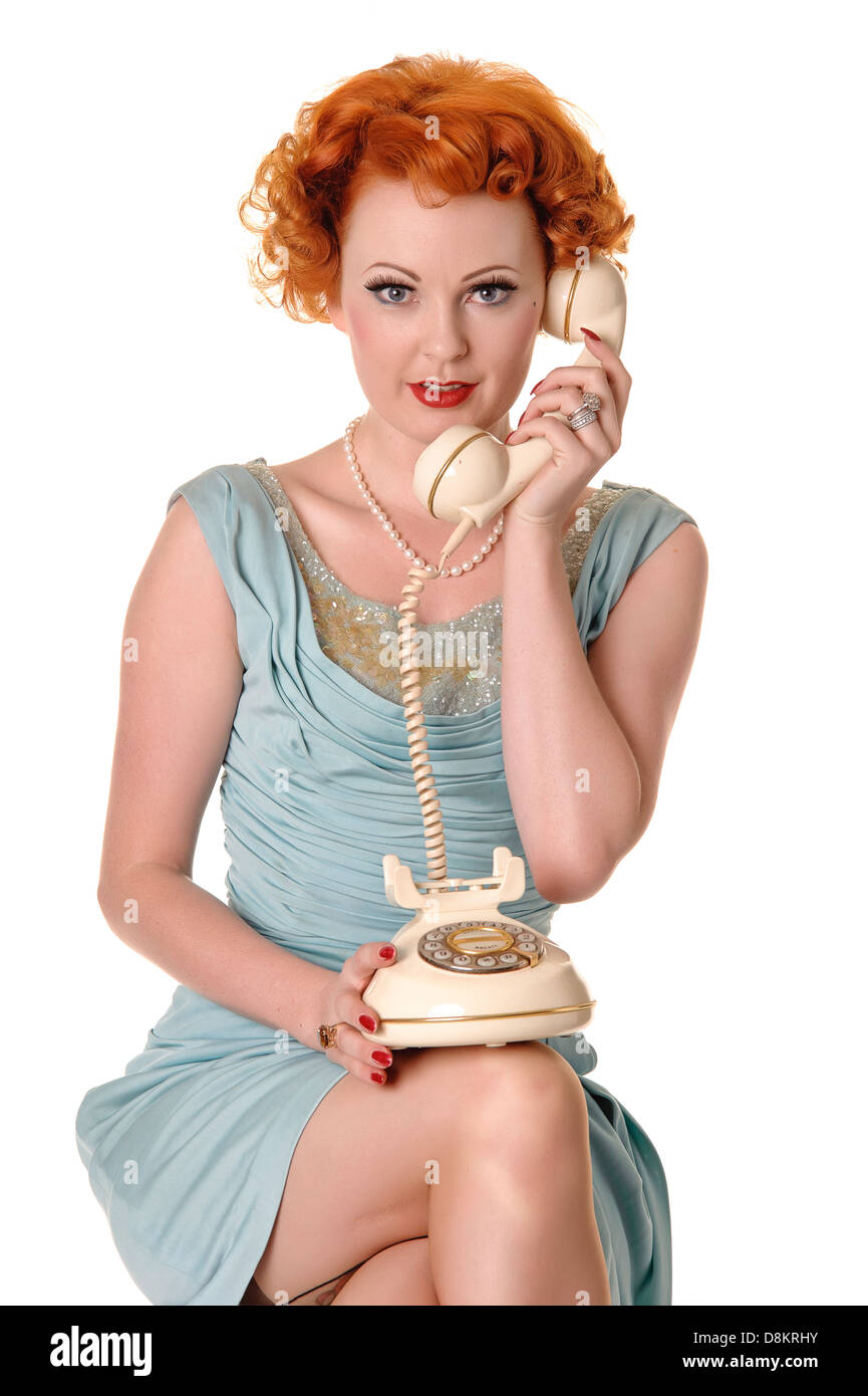 Retro pin-up on telephone Stock Photo - Alamy