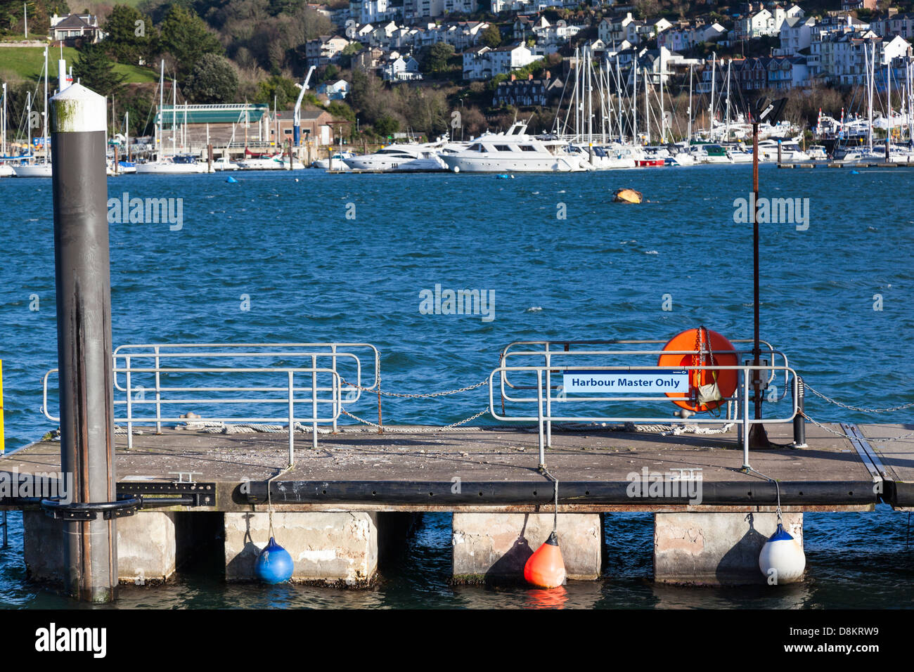 Pontoon with sign for Harbour Master only, Dartmouth, Devon Stock Photo ...