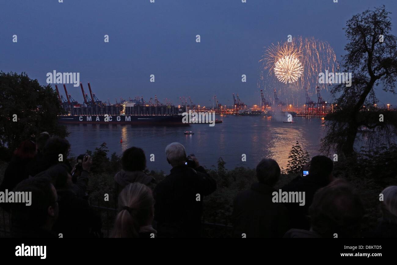 Firework in the night sky marks the christening of the container ship ...