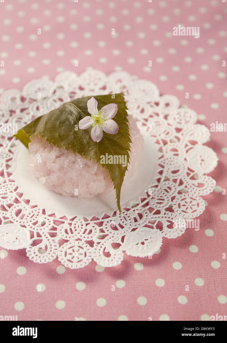 Sakura mochi (cherry flavored soft sweet rice cake Stock Photo - Alamy