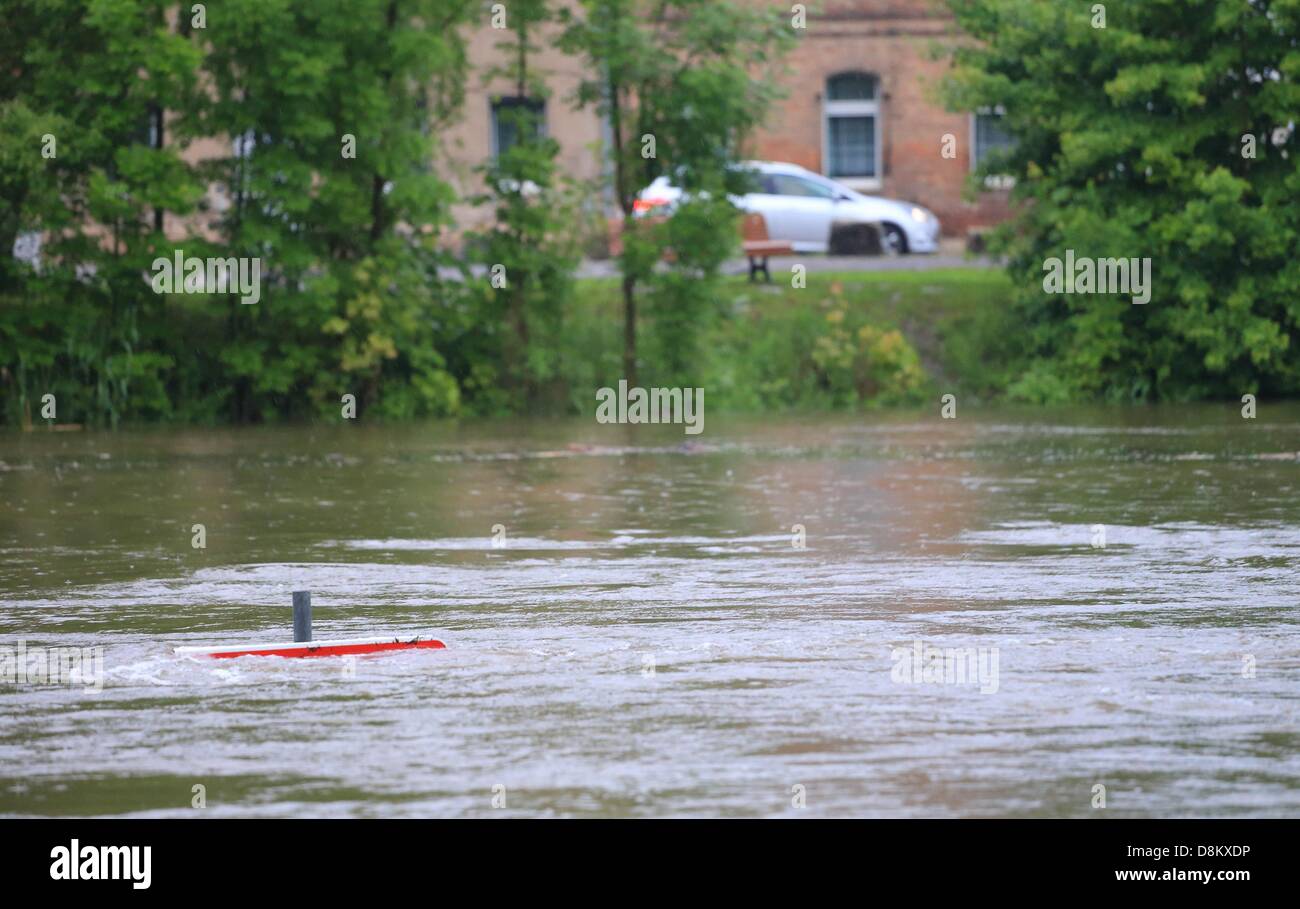 View of the flooded river Unstrut in Freyburg, Germany, 30 May 2013 ...