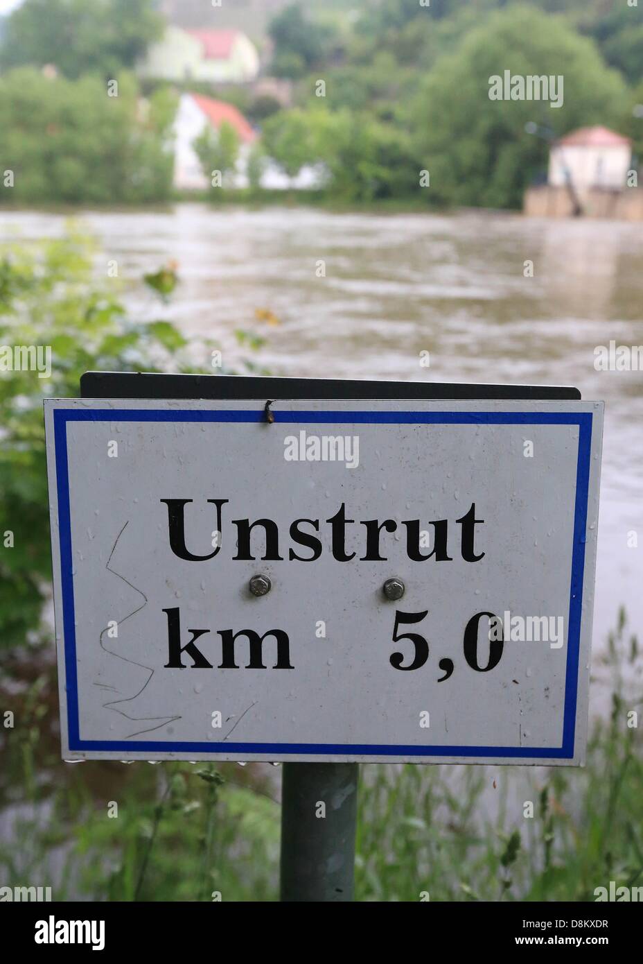 View of the flooded river Unstrut in Freyburg, Germany, 30 May 2013 ...