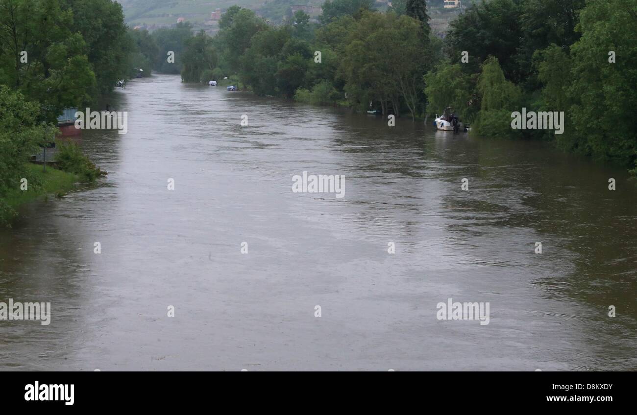 View of the flooded river Unstrut in Freyburg, Germany, 30 May 2013 ...