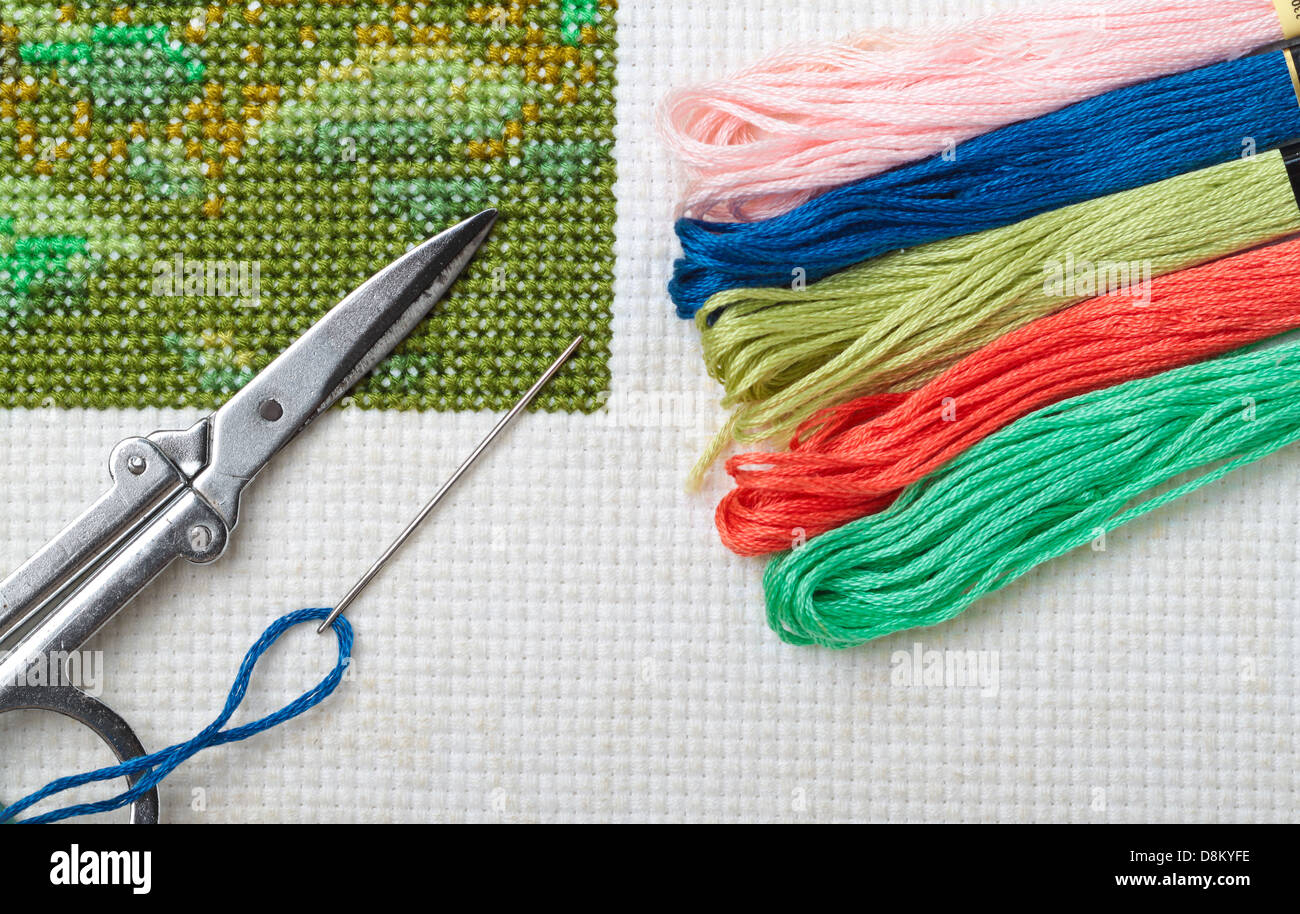 Cross stitch crafting material Stock Photo - Alamy