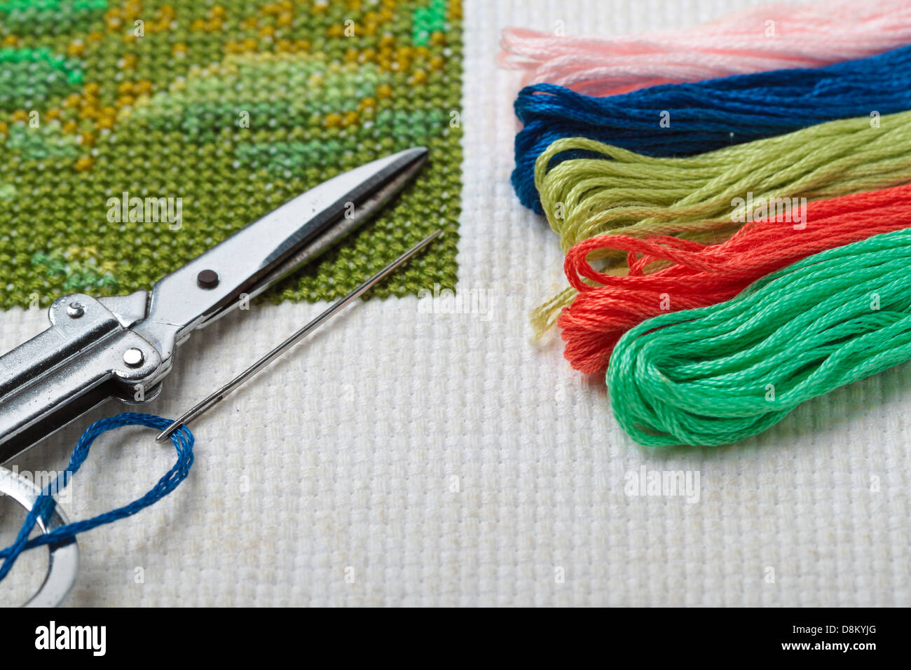 Cross stitch crafting material Stock Photo - Alamy