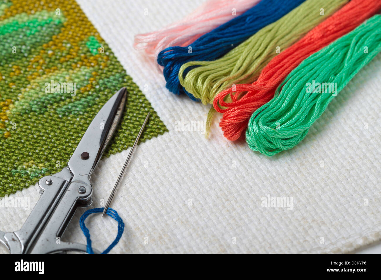 Cross stitch crafting material Stock Photo - Alamy