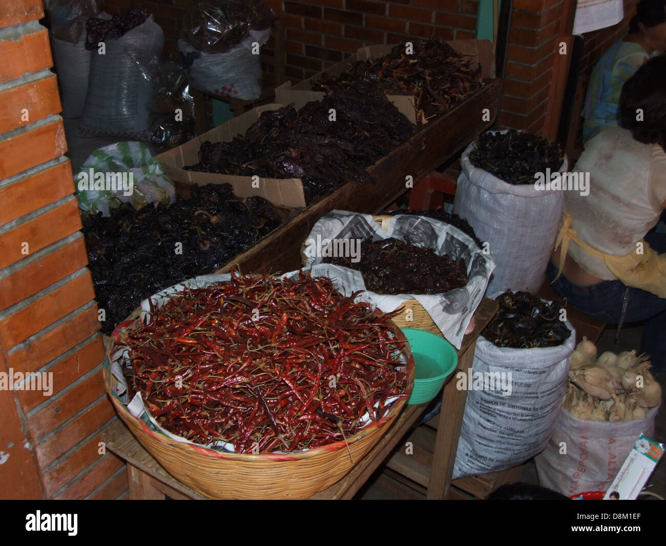 A display of dried chillies in a market, showcasing their vibrant red ...