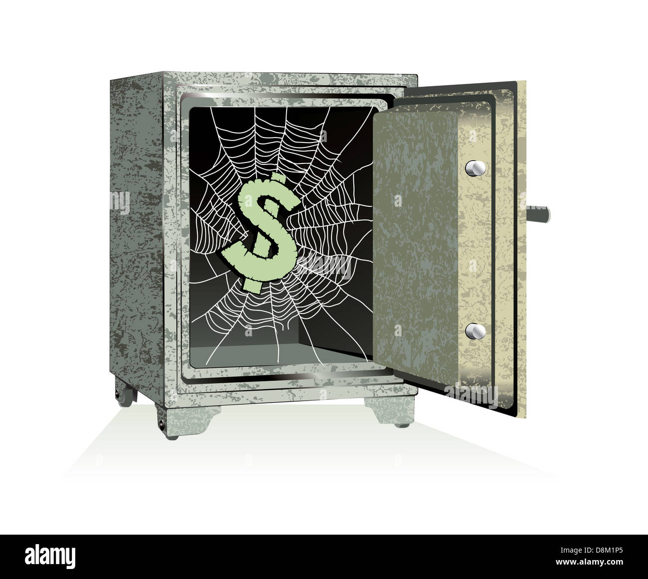 Dollar sign on spiderweb inside of an open safe Stock Photo - Alamy